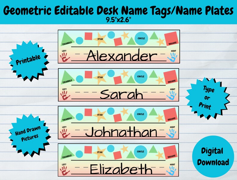 Geometric Classroom Name Tags & Name Plates for Students, Editable ...