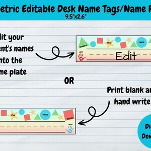 Geometric Classroom Name Tags & Name Plates for Students, Editable ...