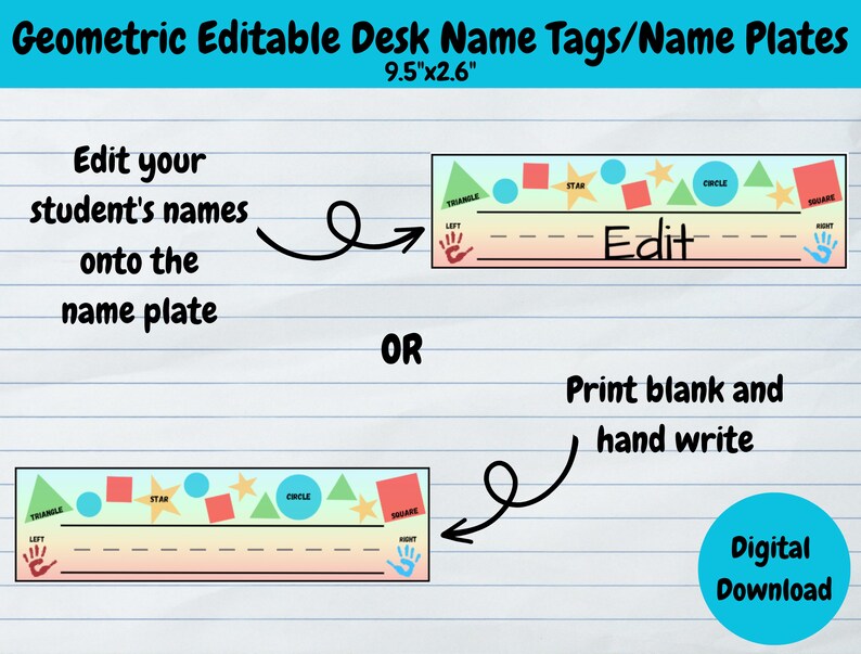 Geometric Classroom Name Tags & Name Plates for Students, Editable ...