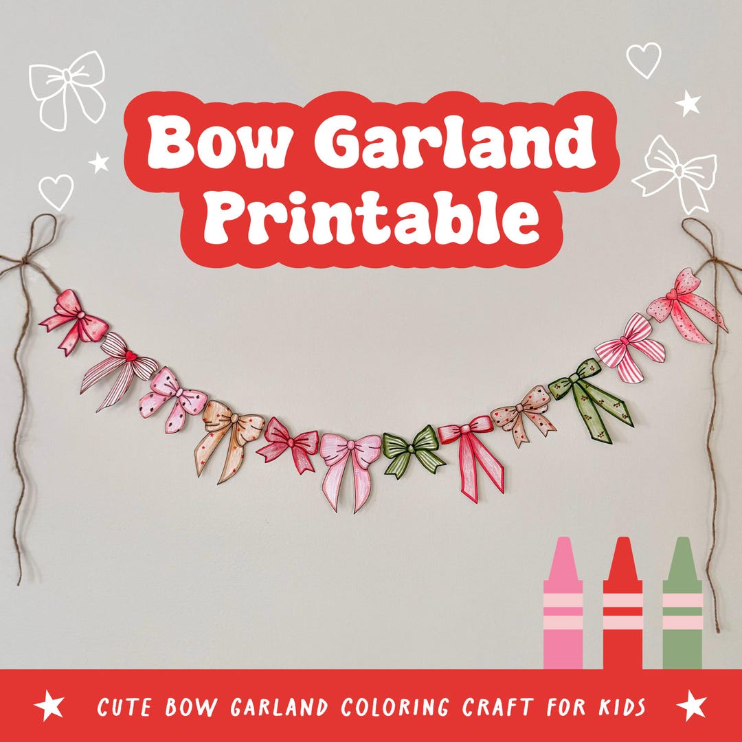 Bow Garland Printable, Bow Christmas Garland, Bows Coloring Page, Bow ...