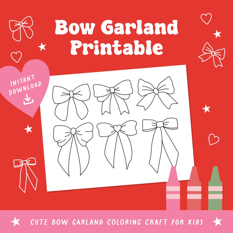 Bow Garland Printable, Bow Christmas Garland, Bows Coloring Page, Bow ...