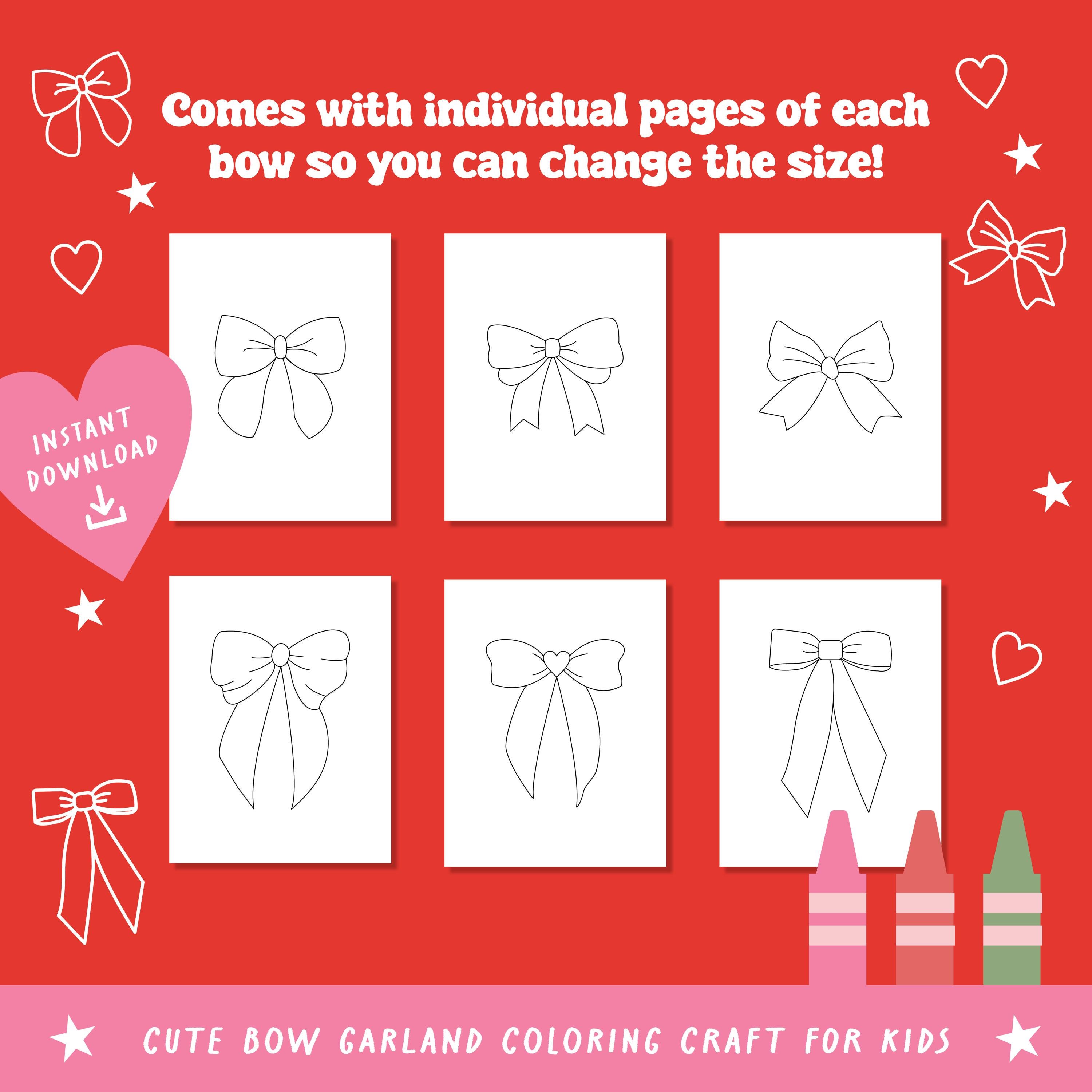 Bow Garland Printable, Bow Christmas Garland, Bows Coloring Page, Bow ...
