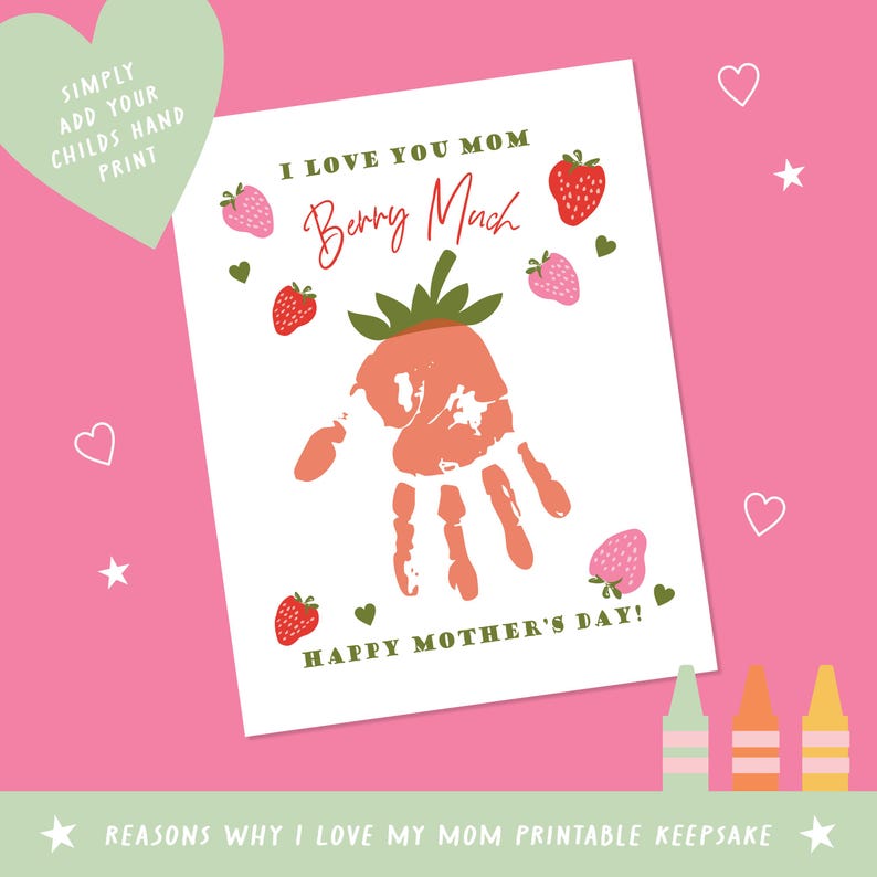 Mother's Day Handprint Craft Keepsake | Cute Strawberry Mother's Day ...