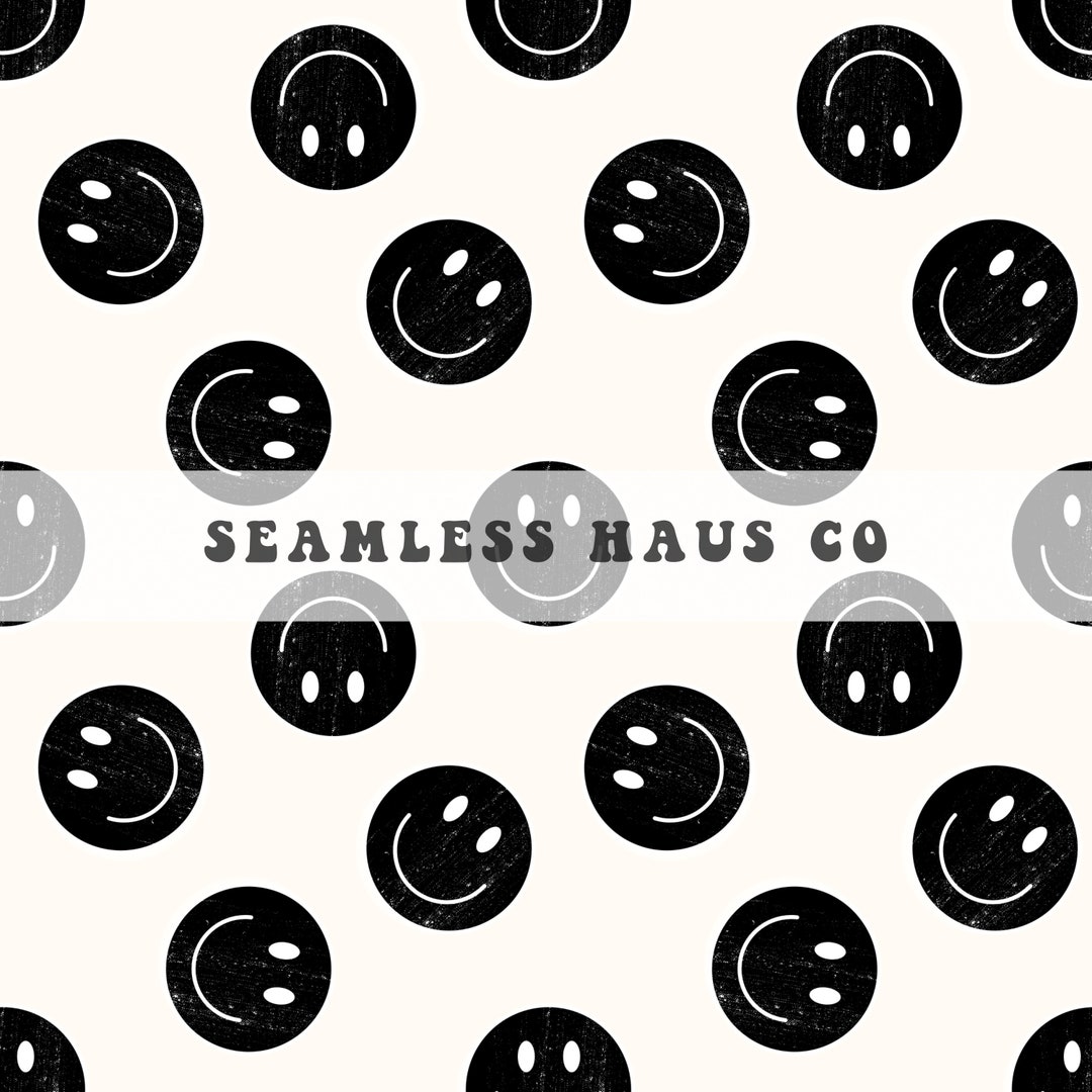 Black Happy Face Seamless Pattern - Etsy