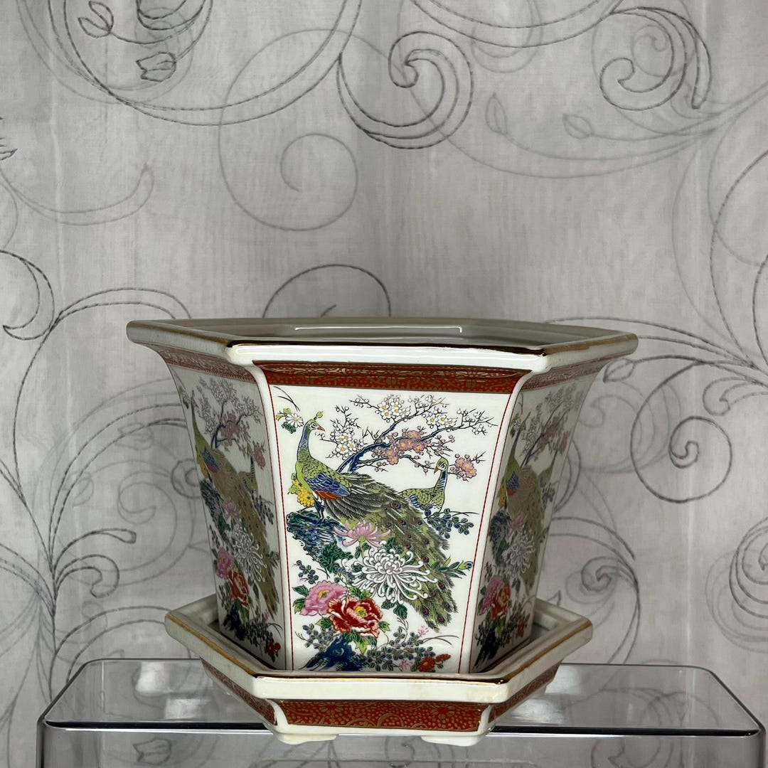 Satsuma 1979 Japan Golden Peacock Hexagon Planter With Tray - Etsy