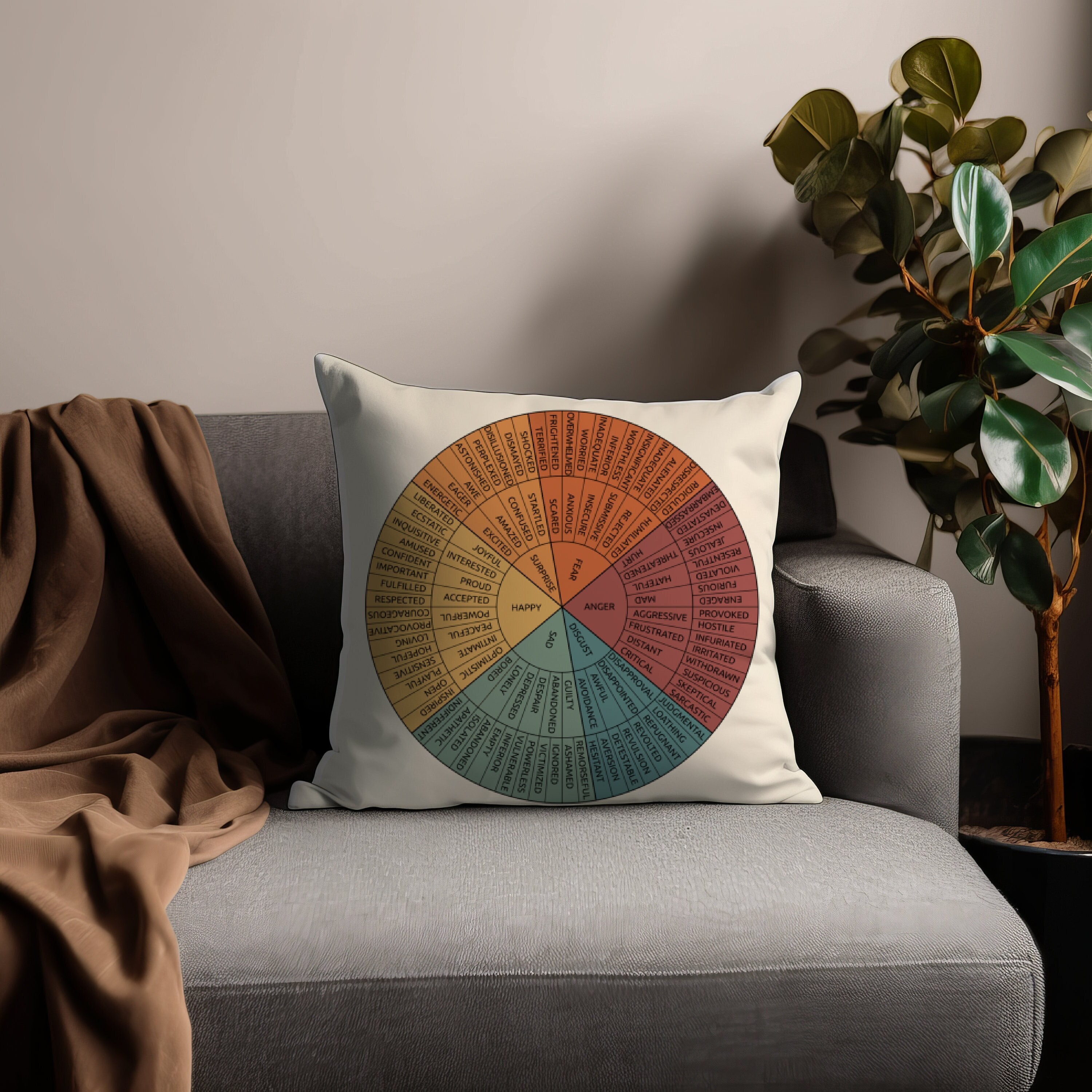 Retro Feelings Wheel Pillow, Emotion Wheel Pillow, Therapist Pillow ...