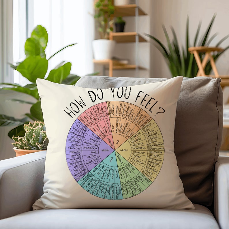 How Do You Feel? Pillow, Emotion Wheel Pillow, Therapist Pillow ...