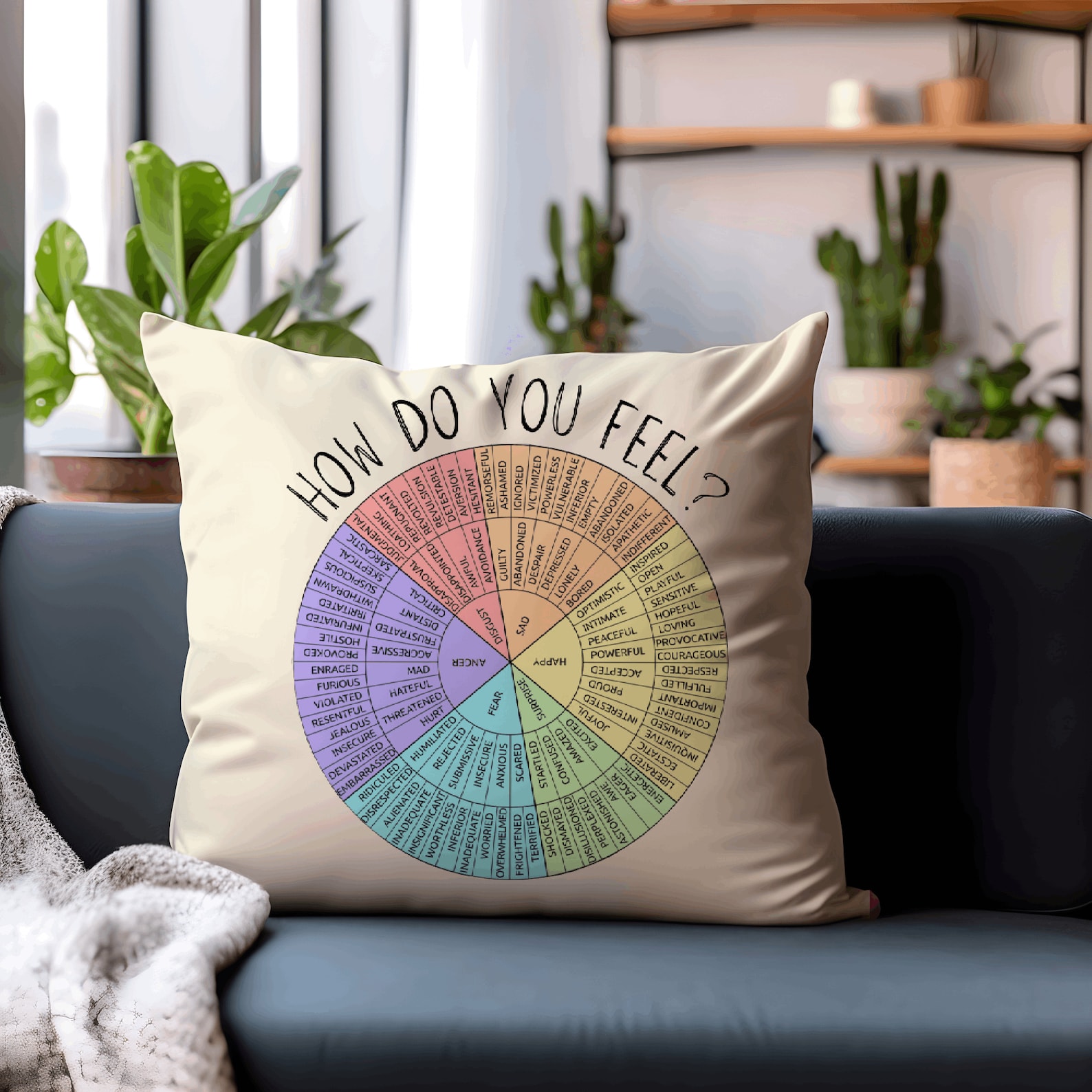 How Do You Feel? Pillow, Emotion Wheel Pillow, Therapist Pillow ...