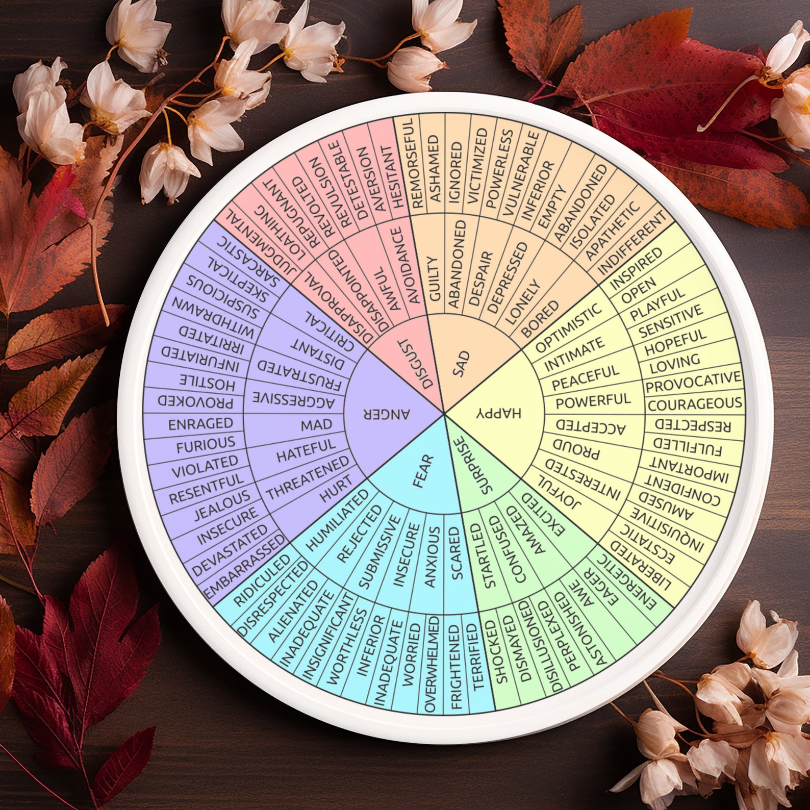 Feelings Wheel Round Wood Sign, Emotion Wheel Hanging Wall Art ...