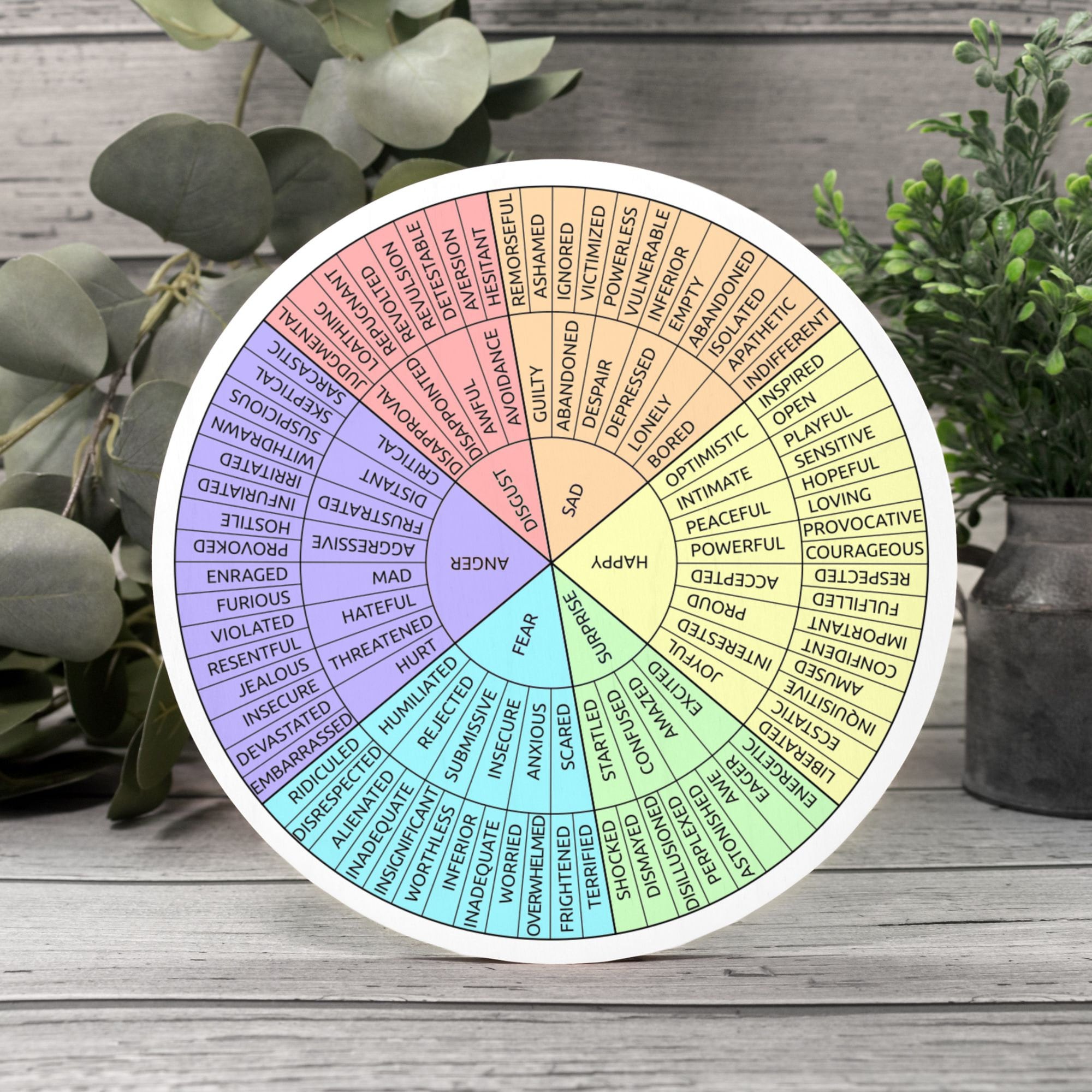 Feelings Wheel Round Wood Sign, Emotion Wheel Hanging Wall Art ...