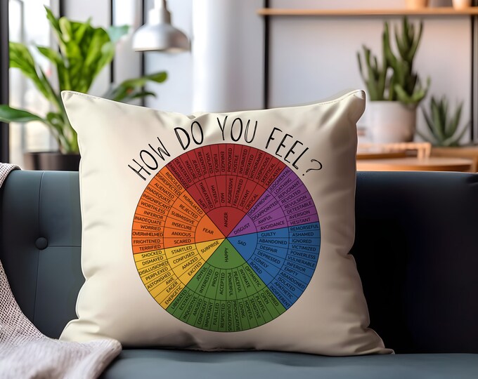 Wheel of Emotions Feelings Chart Pillow Covers, Mental Health Support ...