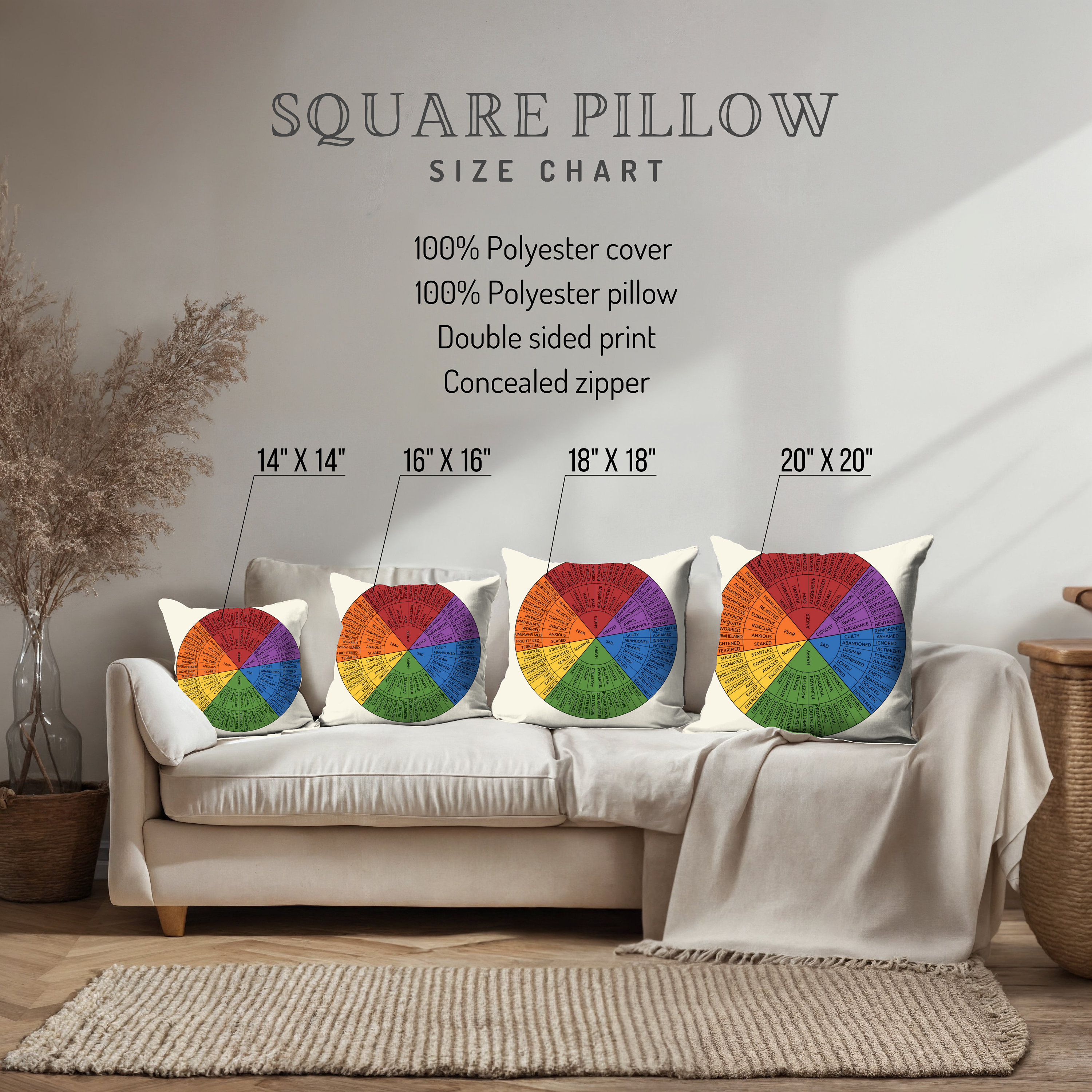 Feelings Pillow, Emotion Wheel Pillow, Therapist Pillow, Meditation ...