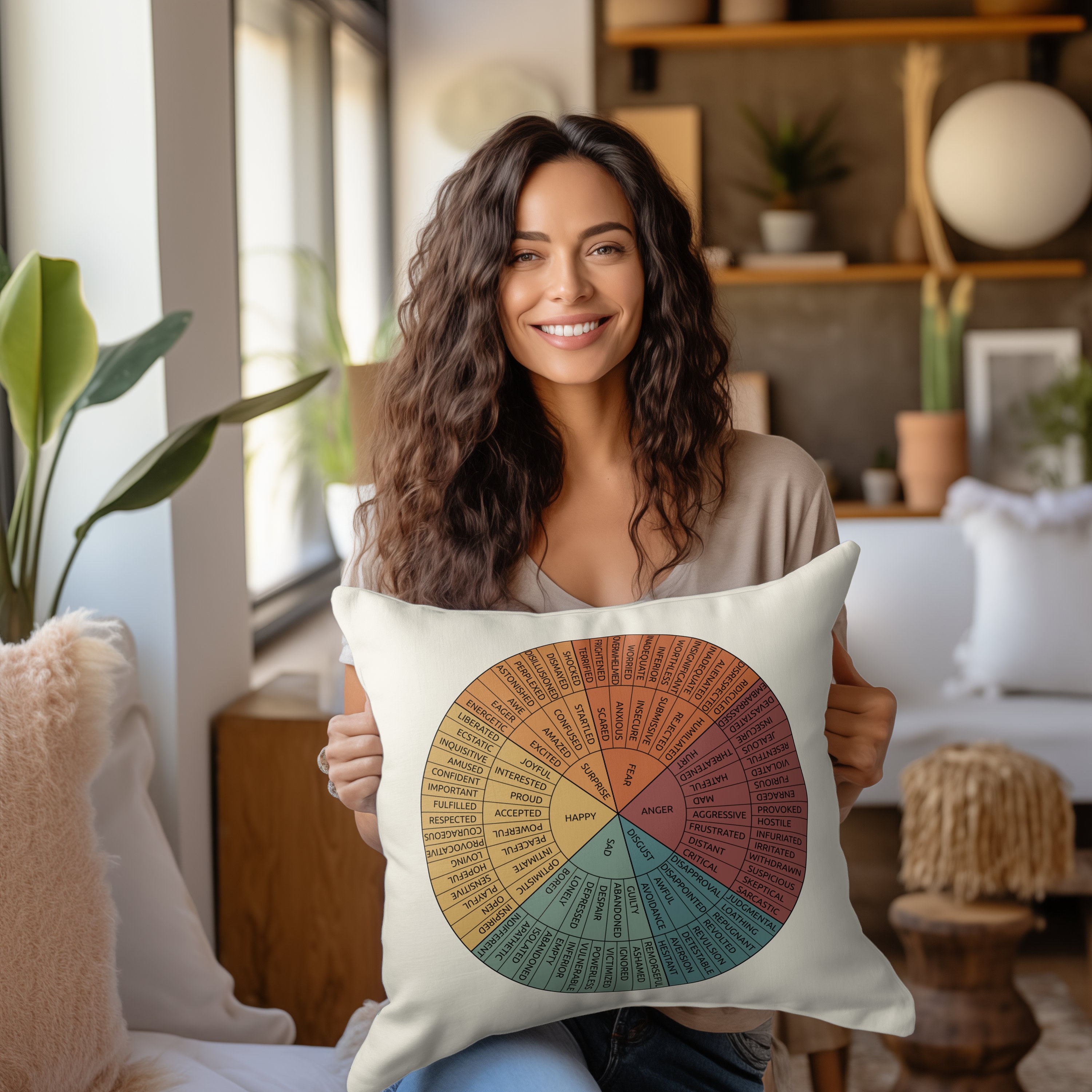 Retro Feelings Wheel Pillow, Emotion Wheel Pillow, Therapist Pillow ...
