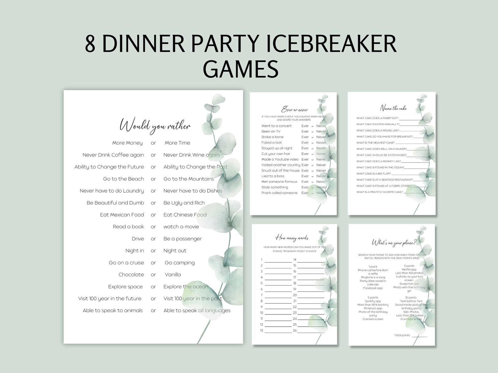 Dinner Party Icebreaker Games, Team Building Games, Adult Party Games ...