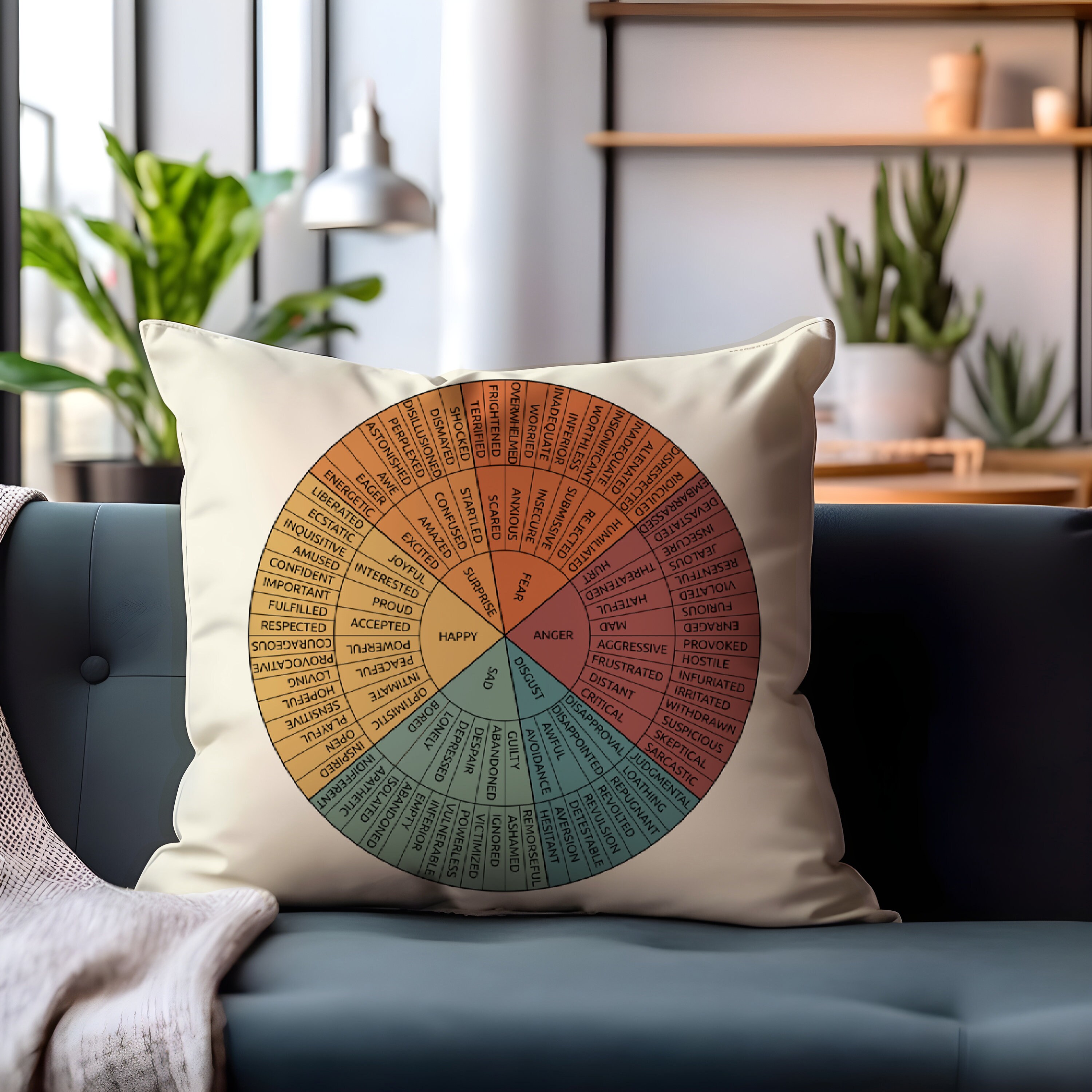 Retro Feelings Wheel Pillow, Emotion Wheel Pillow, Therapist Pillow ...