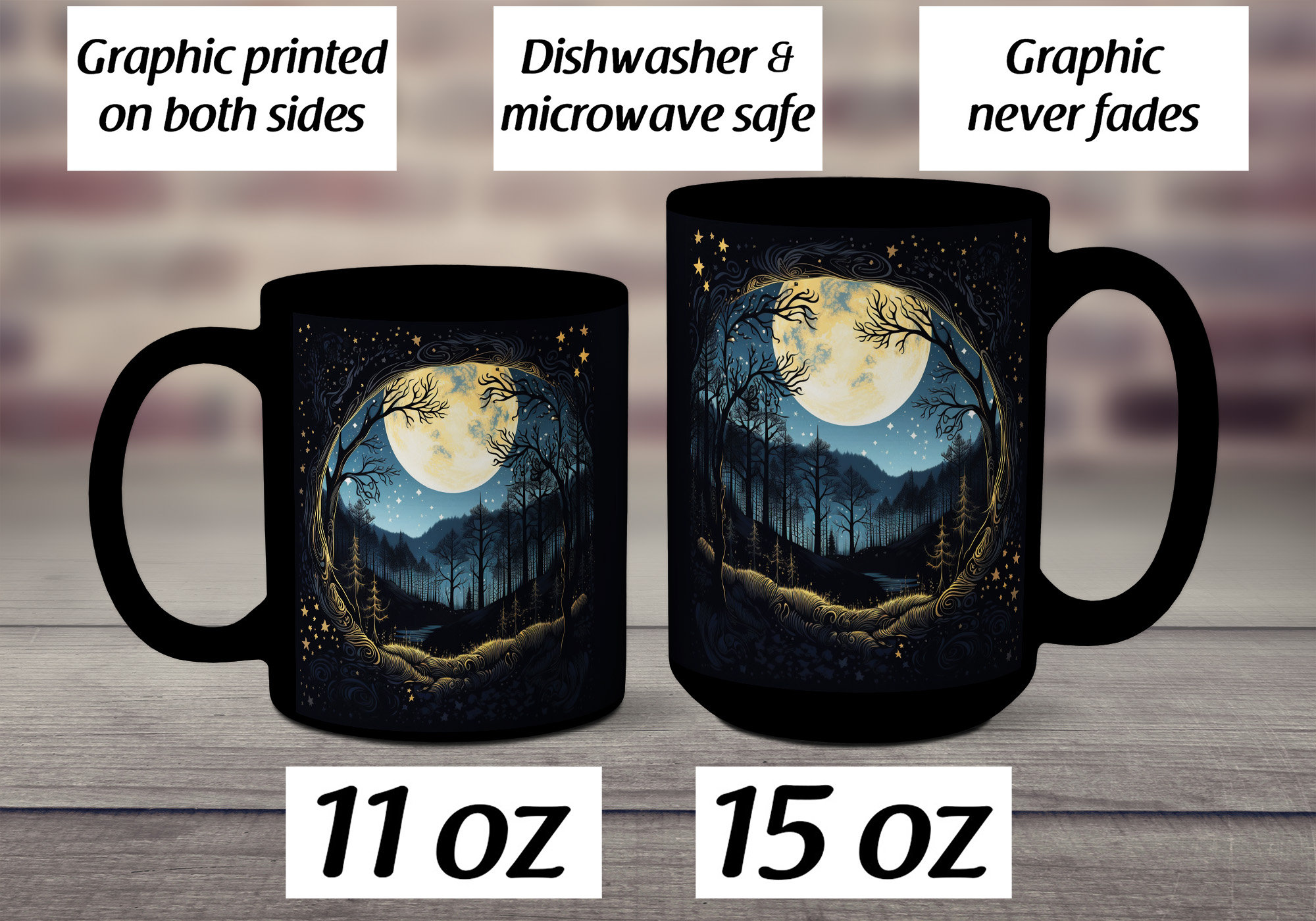 Full Moon and Trees Mug, Moon and Stars Gift Mug, Mystical Moon Coffee ...