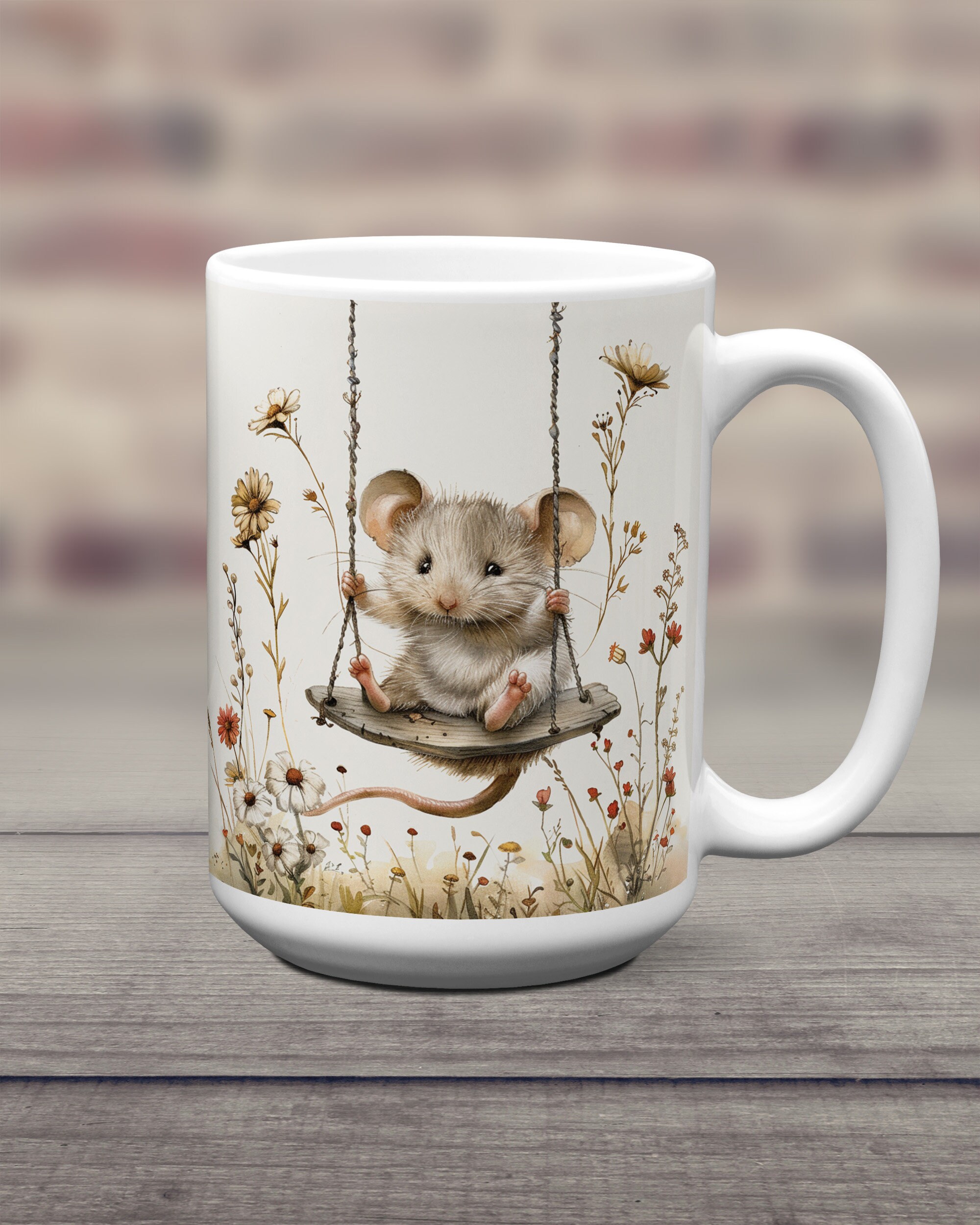 Cute Mouse on a Swing Mug, Adorable Mouse Coffee Cup, Ceramic Mouse Mug ...
