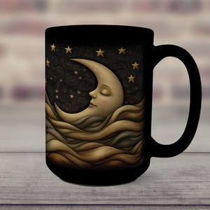 Moon and Stars Ceramic Mug, Crescent Moon, Cute Moon Mug, Starry Sky ...