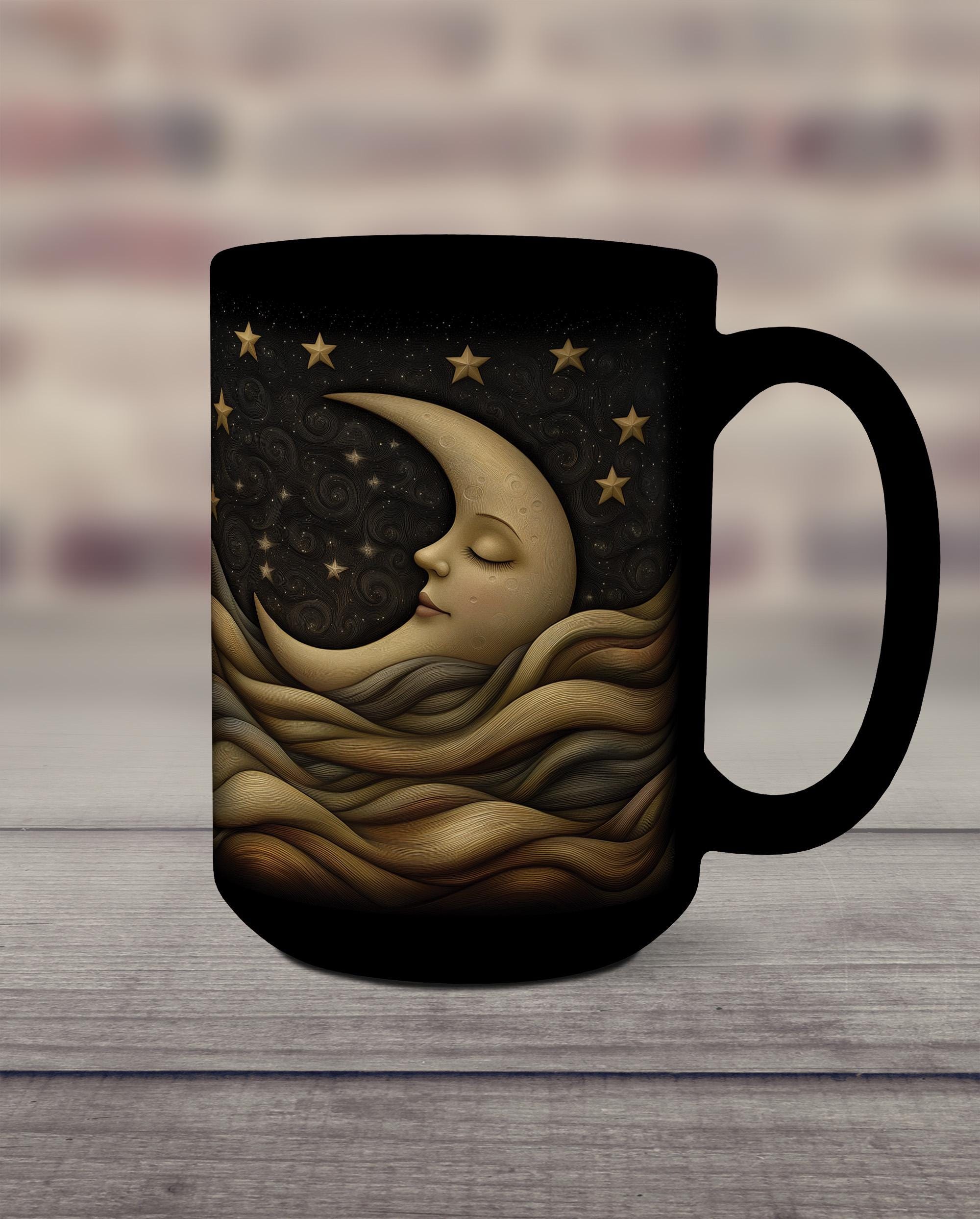 Moon and Stars Ceramic Mug, Crescent Moon, Cute Moon Mug, Starry Sky ...