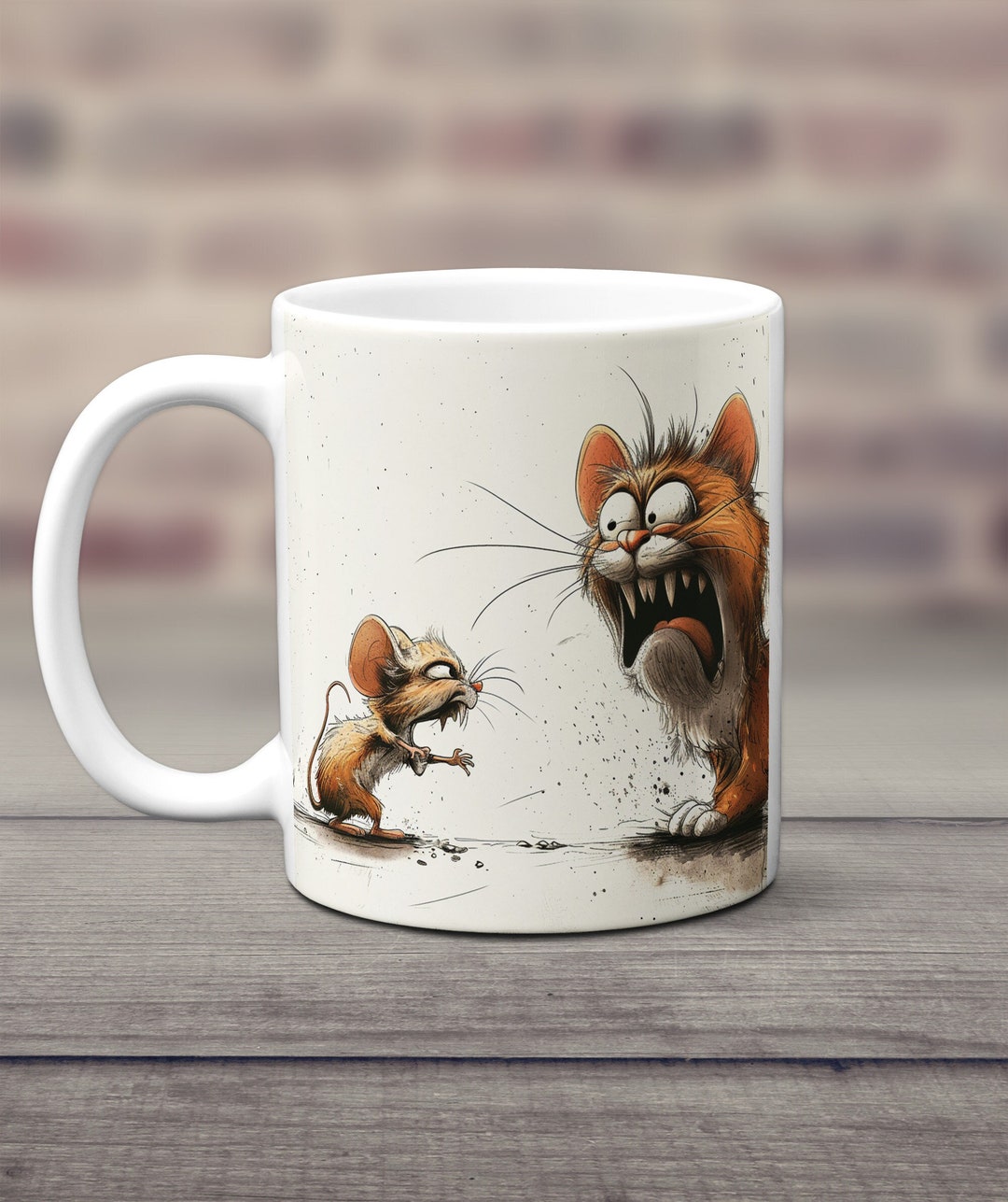 Cat and Mouse Mug, Funny Cat Mug, Angry Mouse, Scared Cat, Tired of ...