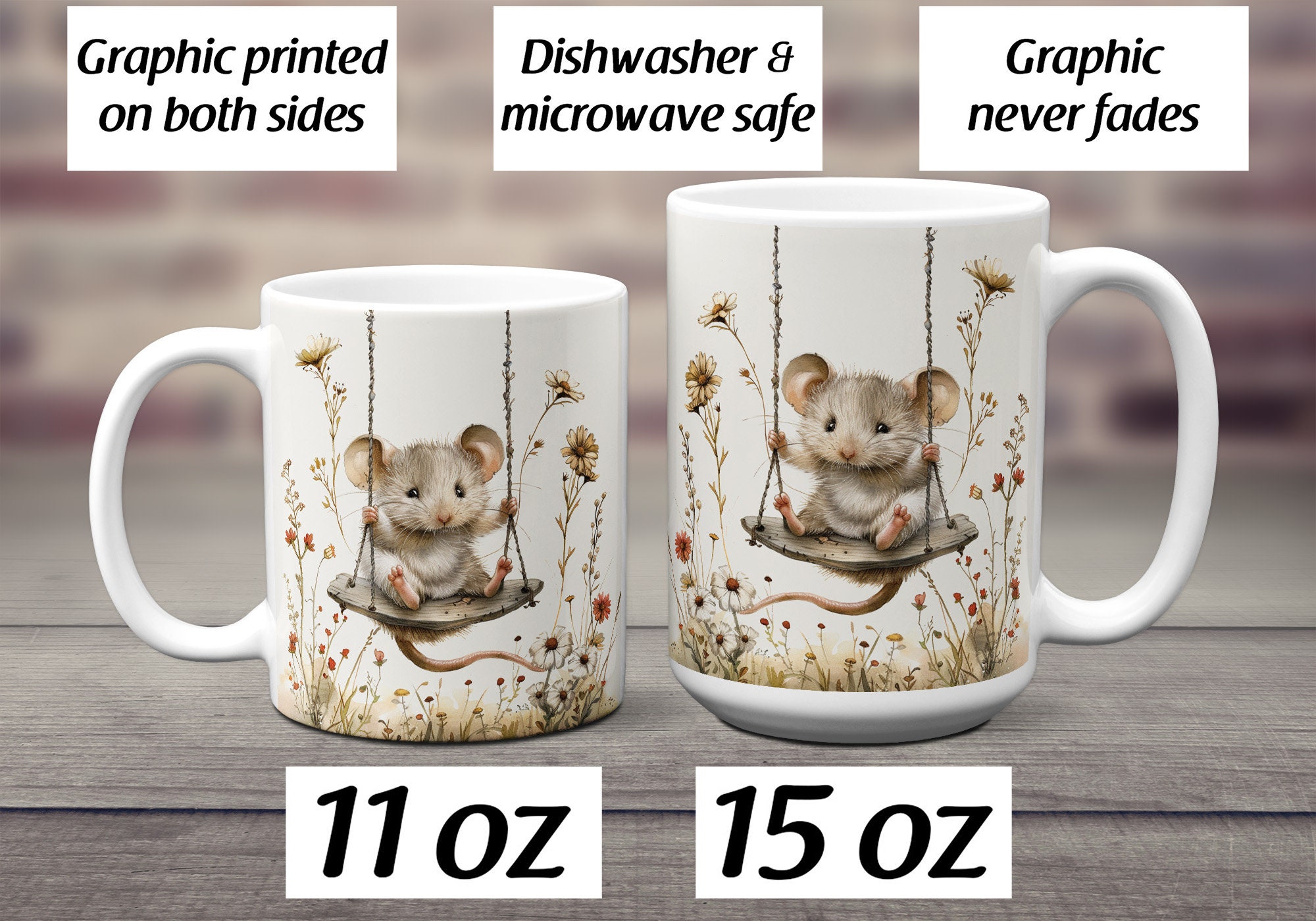 Cute Mouse on a Swing Mug, Adorable Mouse Coffee Cup, Ceramic Mouse Mug ...