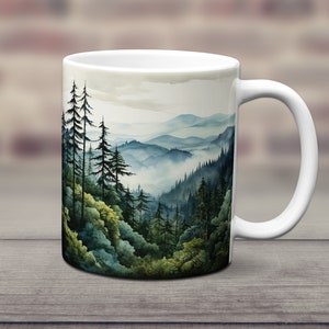 Evergreen Tree Forest Mug, Pine Tree Ceramic Mug, Forest Mountain ...