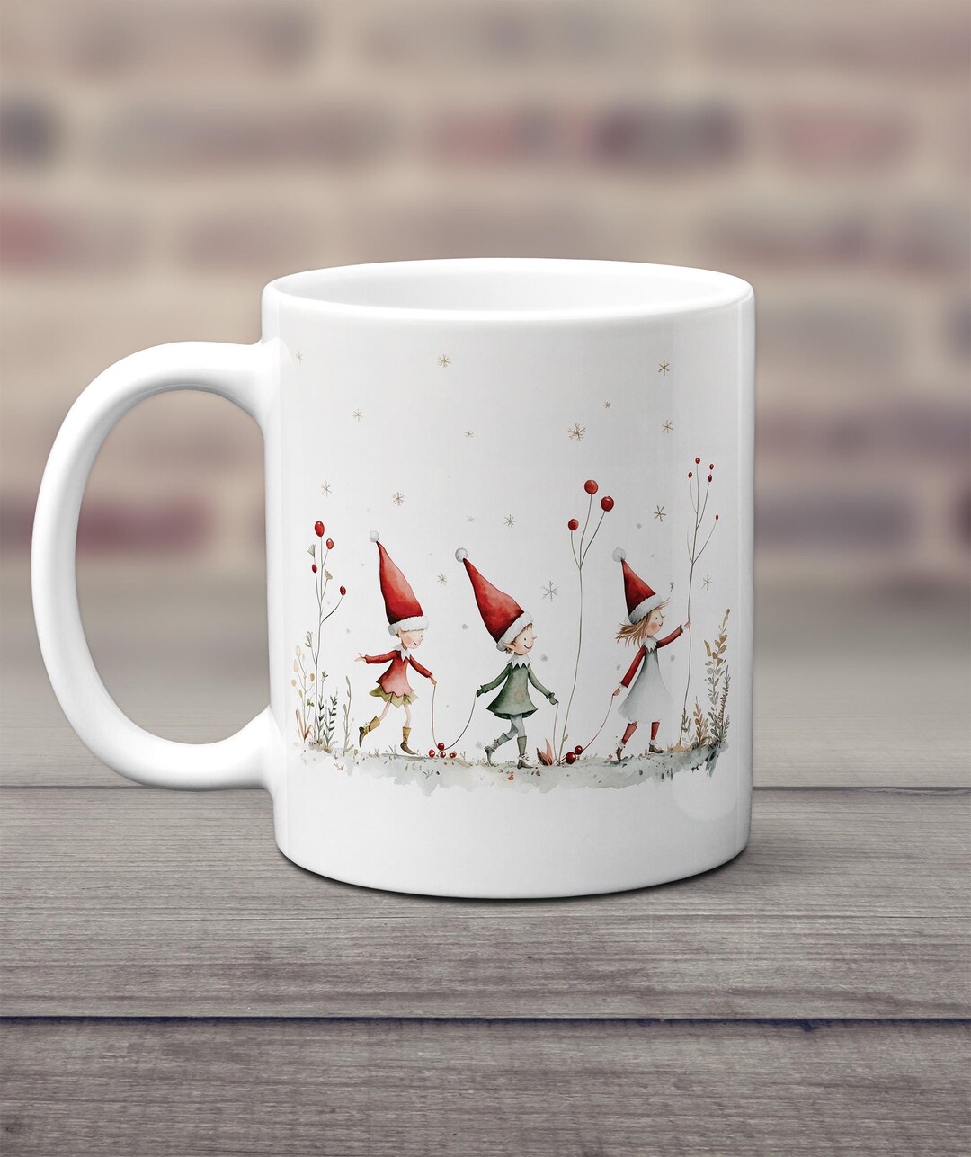 Christmas Elves Playing Mug, Winter Holiday Elf Coffee Cup, Merry ...