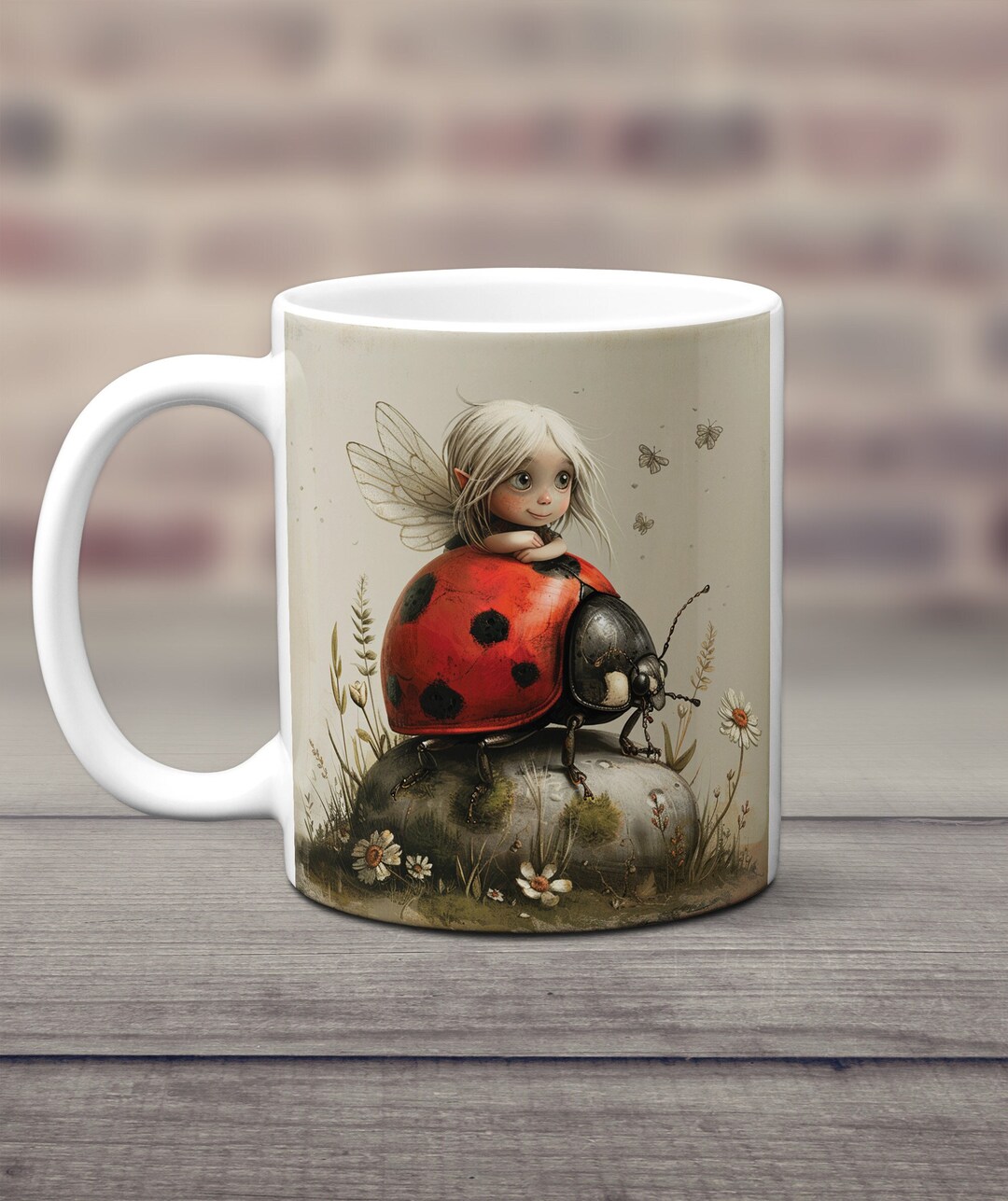 Fairy on a Ladybug Mug, Fairy Mug, Ladybug Ceramic Mug, Fairy Coffee ...