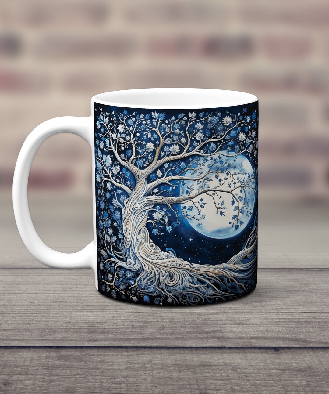 Tree Moon Mug, Tree of Life Cup, Beautiful Tree Full Moon Ceramic Mug ...