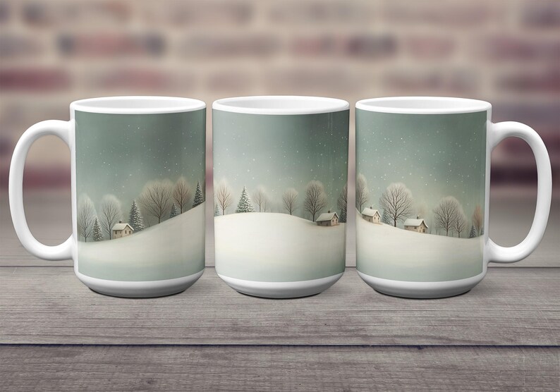Winter Scene Mug, Winter Wonderland, Snow Covered Pine Trees ...