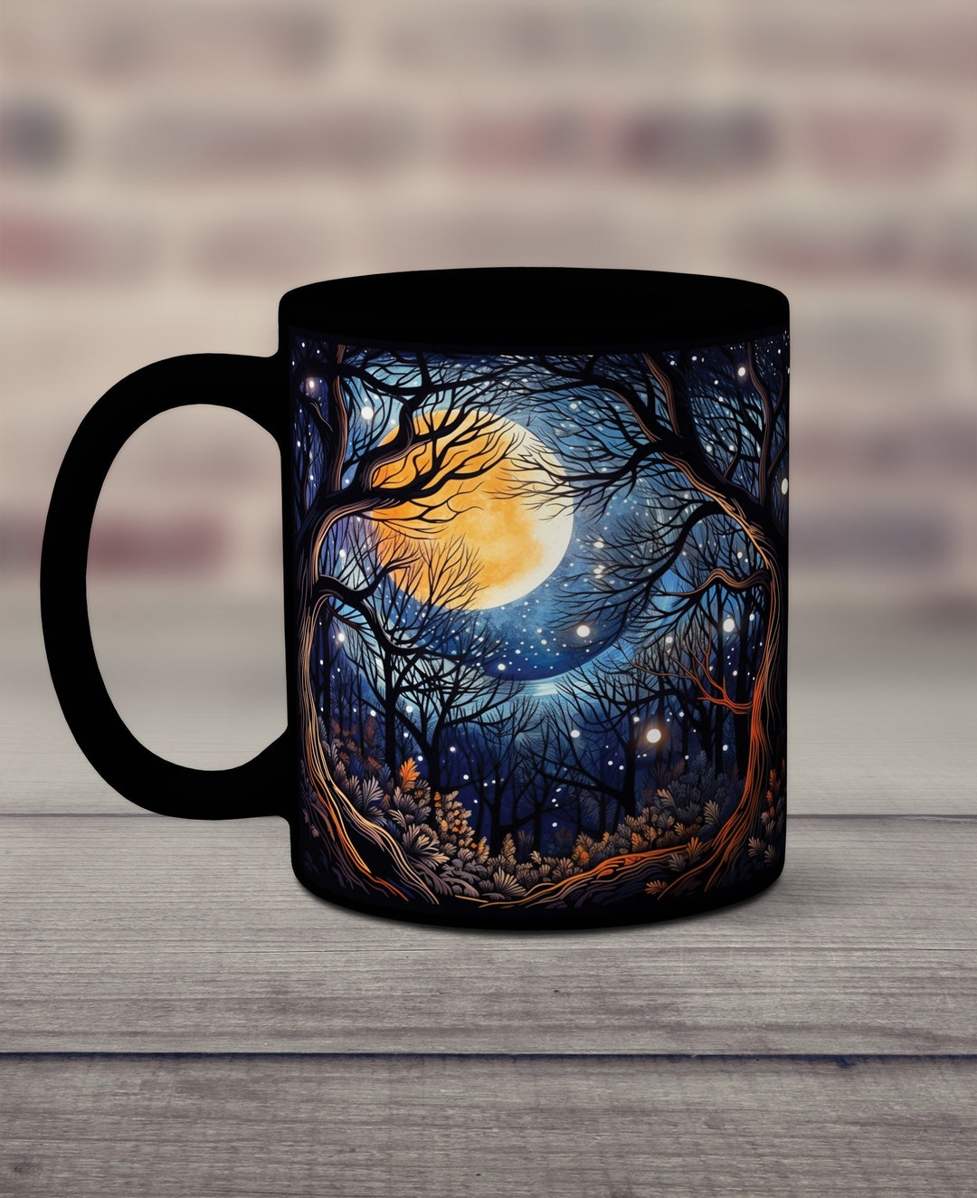Moon and Trees Mug, Mystical Moon Mug, Moon and Stars Mug, Artistic ...