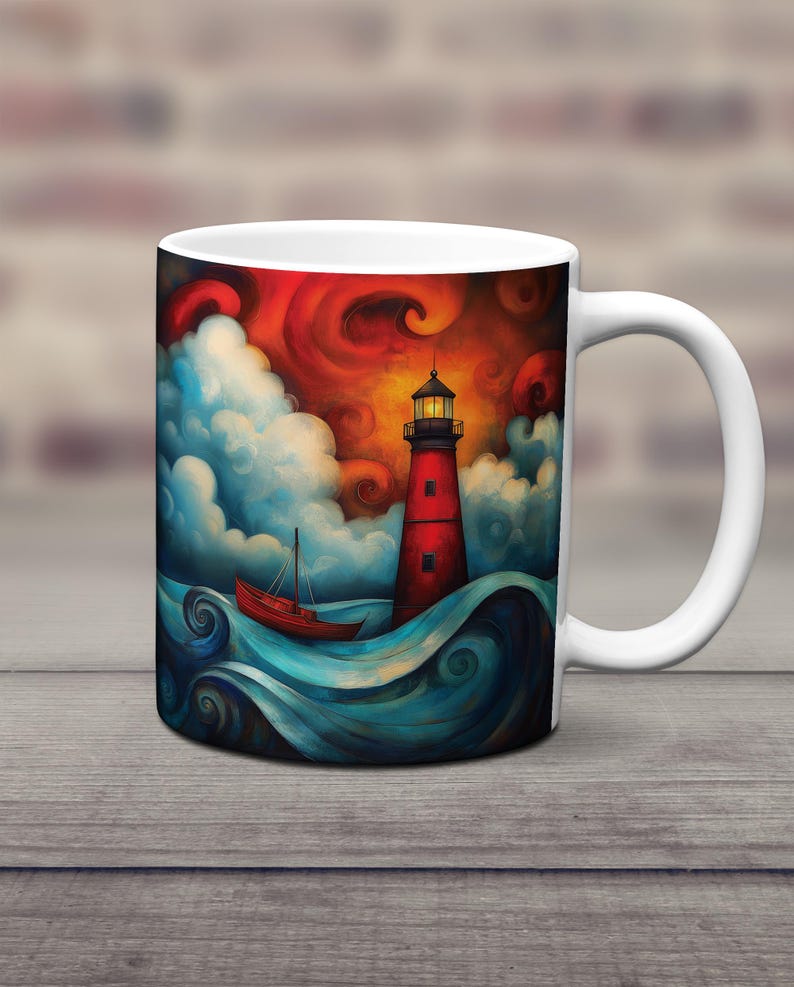 Lighthouse Mug, Ocean Coffee Cup, Lighthouse Gift, Coastal Gift Mug ...