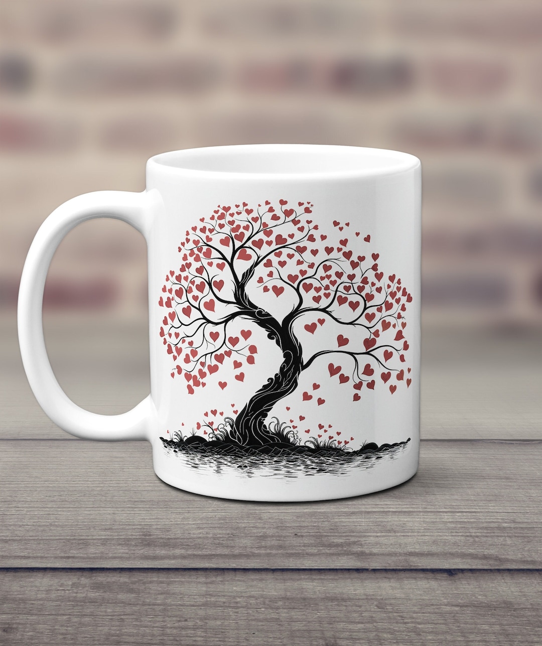Red Hearts Tree Mug, Tree of Love, Ceramic Hearts Cup, Red Heart Coffee ...