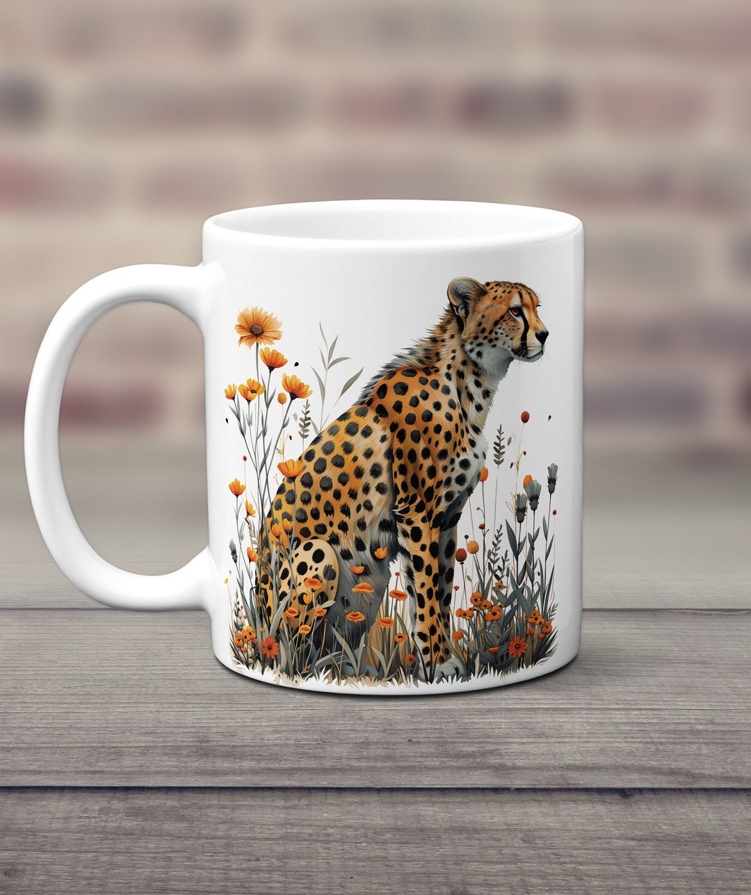 Cheetah Mug, Cheetah Coffee Cup, Floral Cheetah Mug, Ceramic Cheetah ...