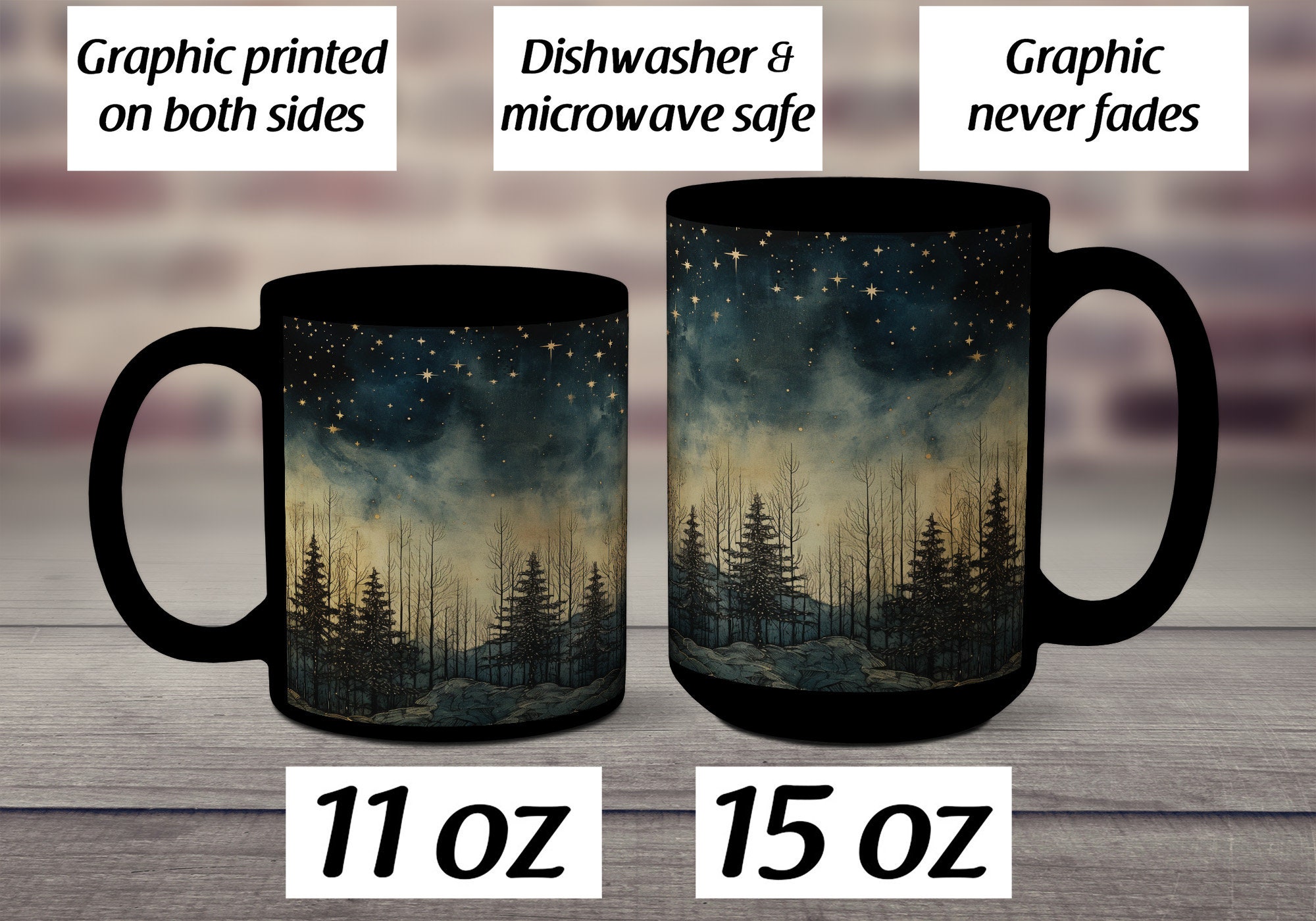 Forest Under the Stars Mug, Evergreen Forest at Night Ceramic Mug ...