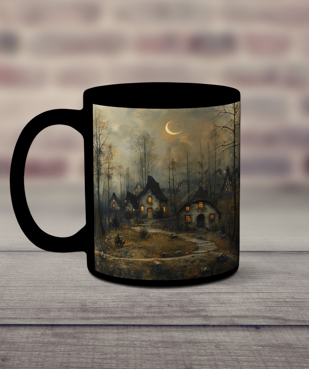 Enchanted Forest Mug, Mystical Village Mug, Crescent Moon Mug, Dark ...
