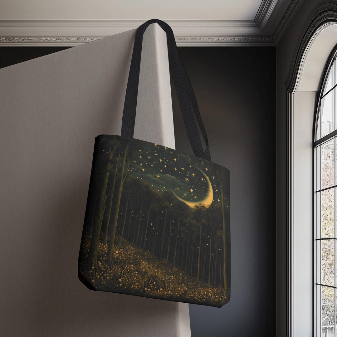 Crescent Moon Tote Bag, Starry Forest Tote, Celestial Shoulder Bag ...