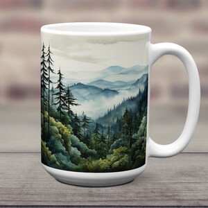 Evergreen Tree Forest Mug, Pine Tree Ceramic Mug, Forest Mountain ...