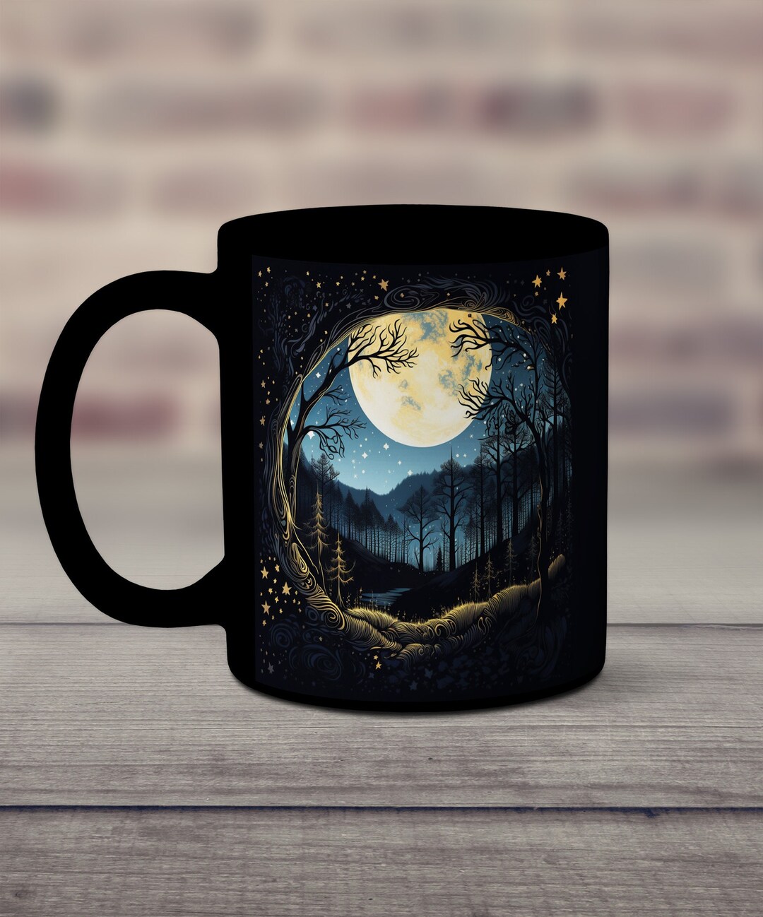 Full Moon and Trees Mug, Moon and Stars Gift Mug, Mystical Moon Coffee ...