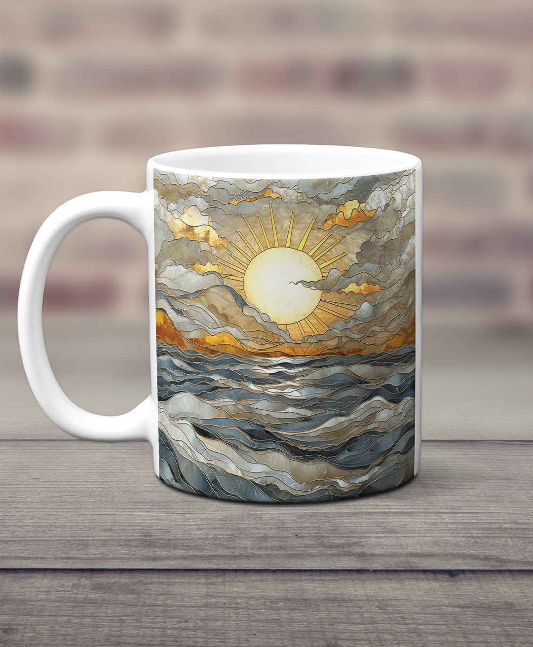 Sun Mug, Sun Over the Ocean Mug, Stained Glass Style Mug, Sunlight Mug ...