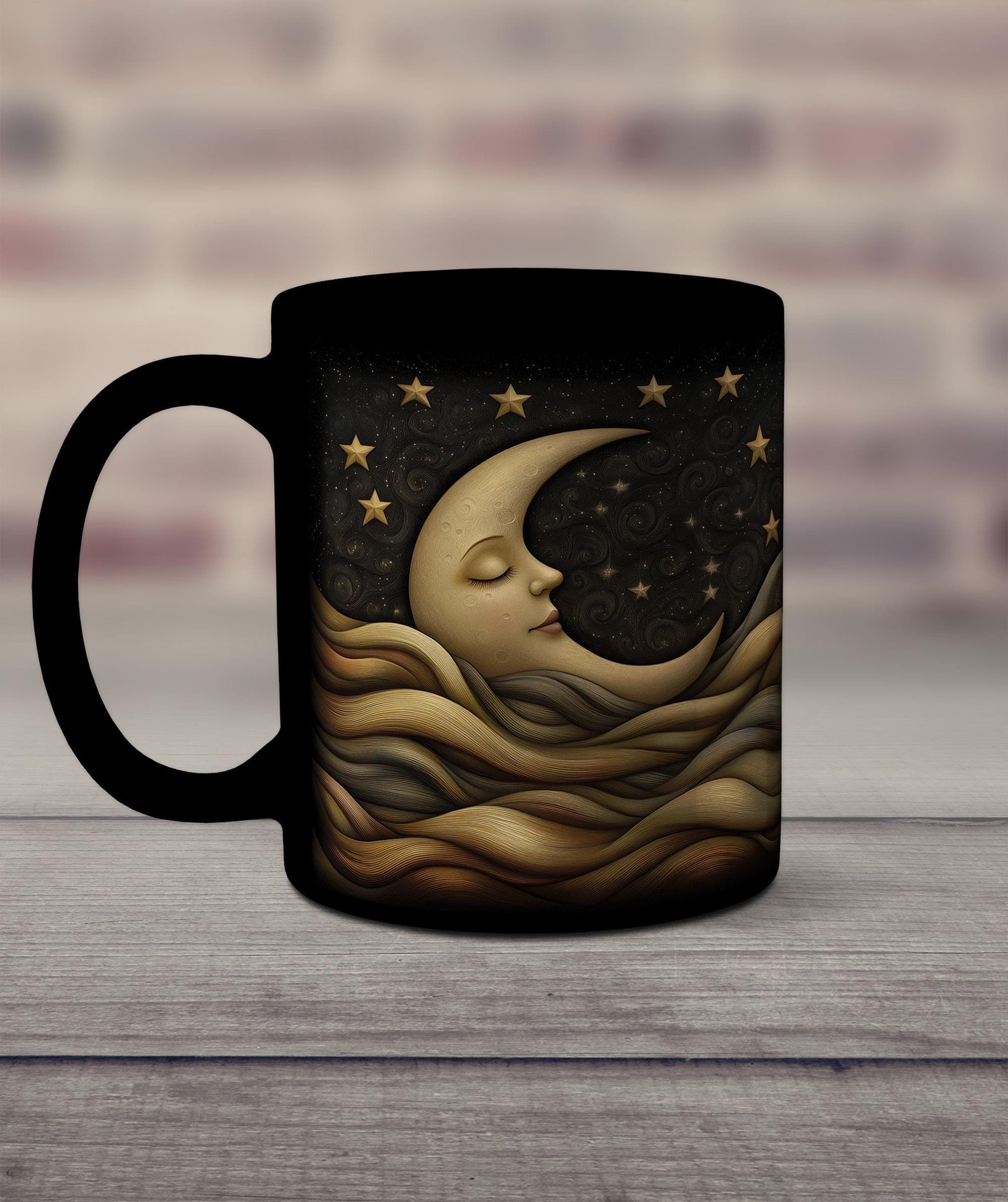 Moon and Stars Ceramic Mug, Crescent Moon, Cute Moon Mug, Starry Sky ...