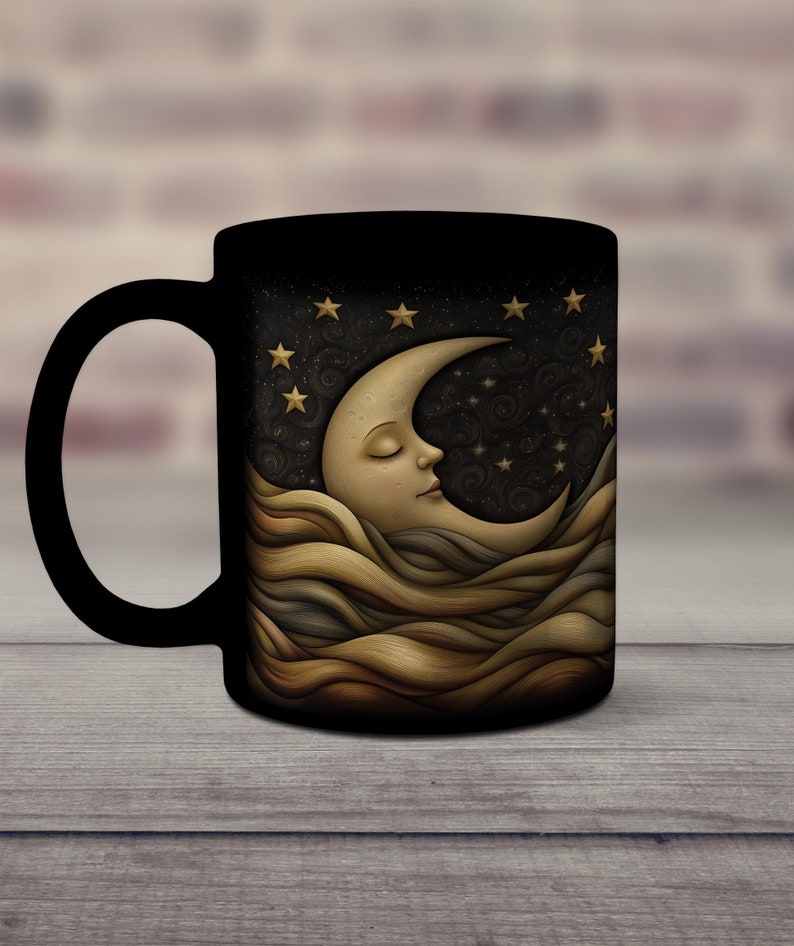 Moon and Stars Ceramic Mug, Crescent Moon, Cute Moon Mug, Starry Sky ...