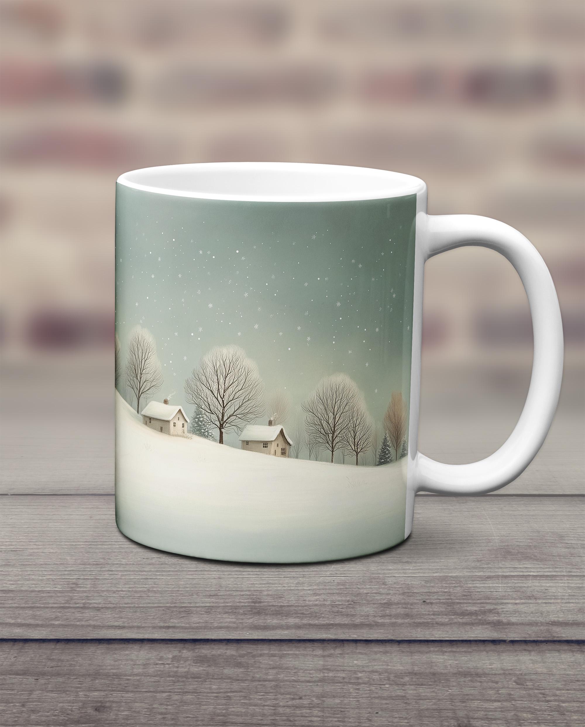 Winter Scene Mug, Winter Wonderland, Snow Covered Pine Trees ...