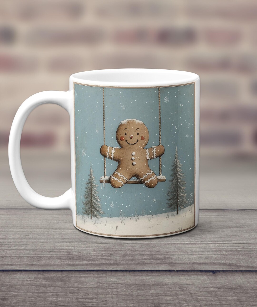 Gingerbread Man Mug, Gingerbread Gift, Gingerbread on a Swing, Cute ...
