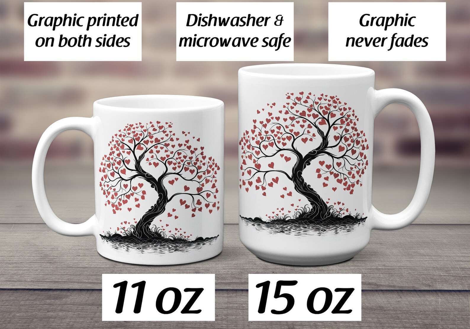 Red Hearts Tree Mug, Tree of Love, Ceramic Hearts Cup, Red Heart Coffee ...