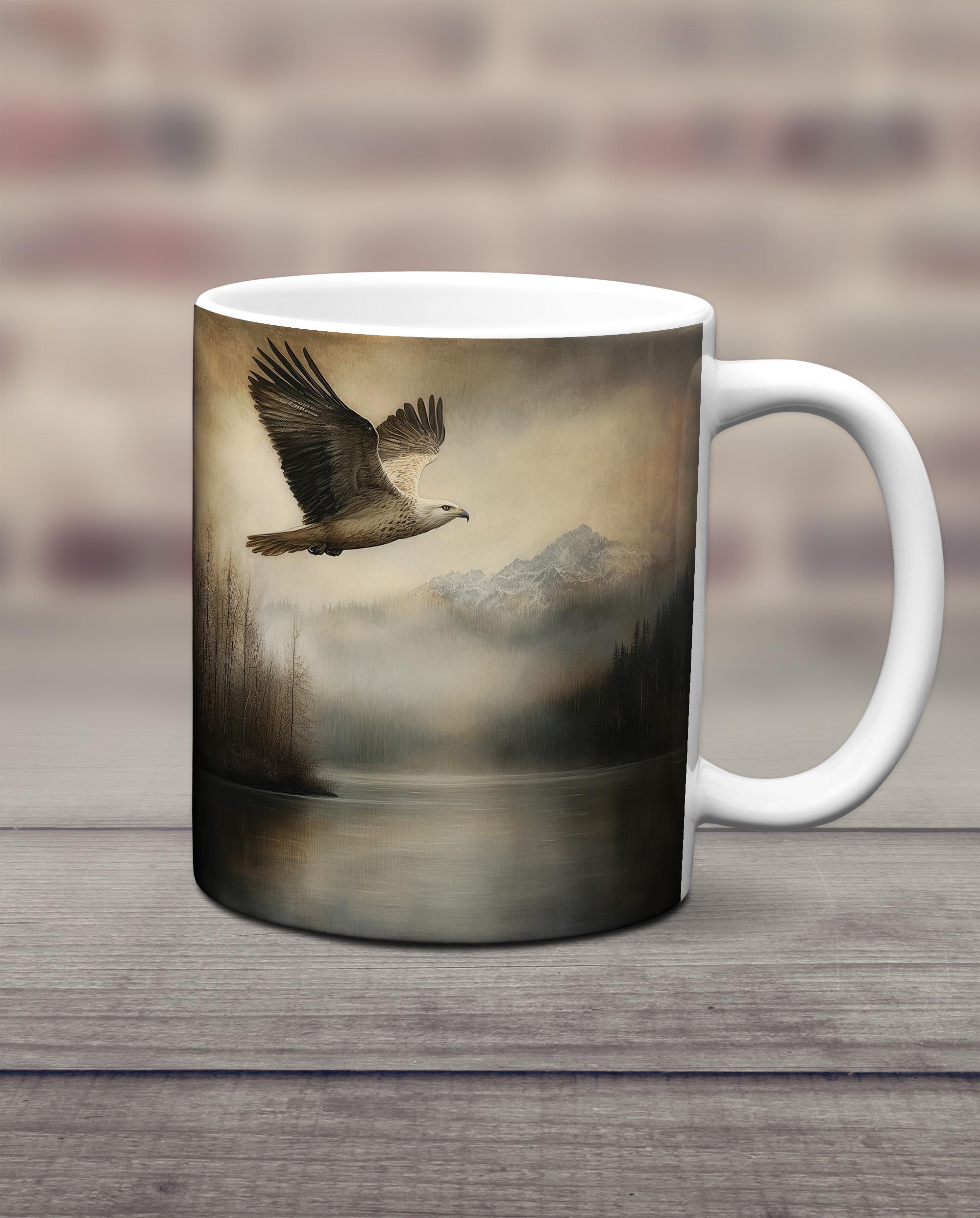 Bird Mug, Eagle Mug, Mountain Coffee Cup, Scenic Lake, Falcon Mug ...