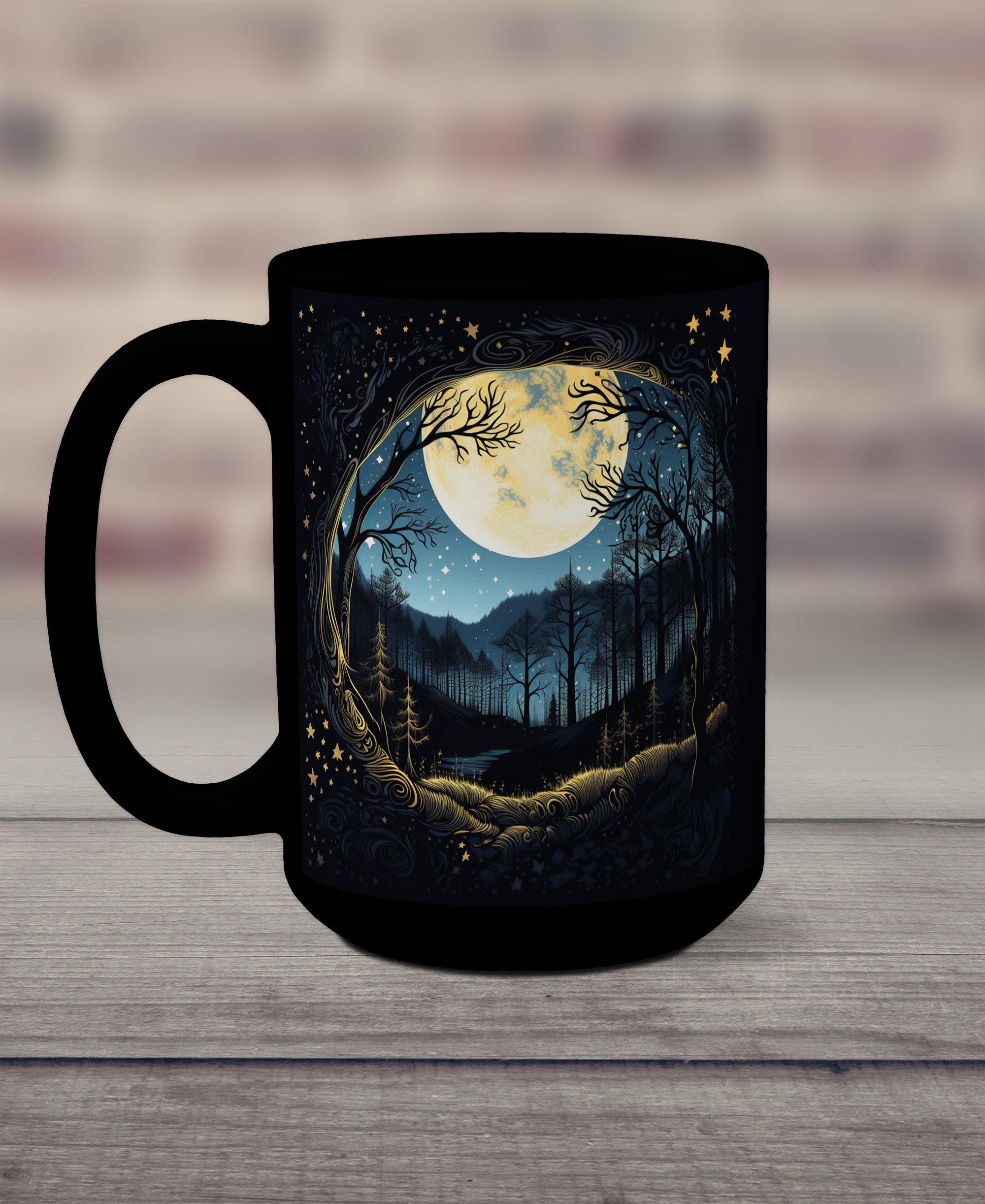 Full Moon and Trees Mug, Moon and Stars Gift Mug, Mystical Moon Coffee ...