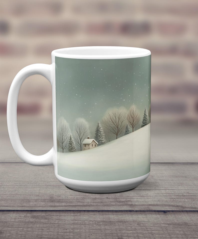 Winter Scene Mug, Winter Wonderland, Snow Covered Pine Trees ...