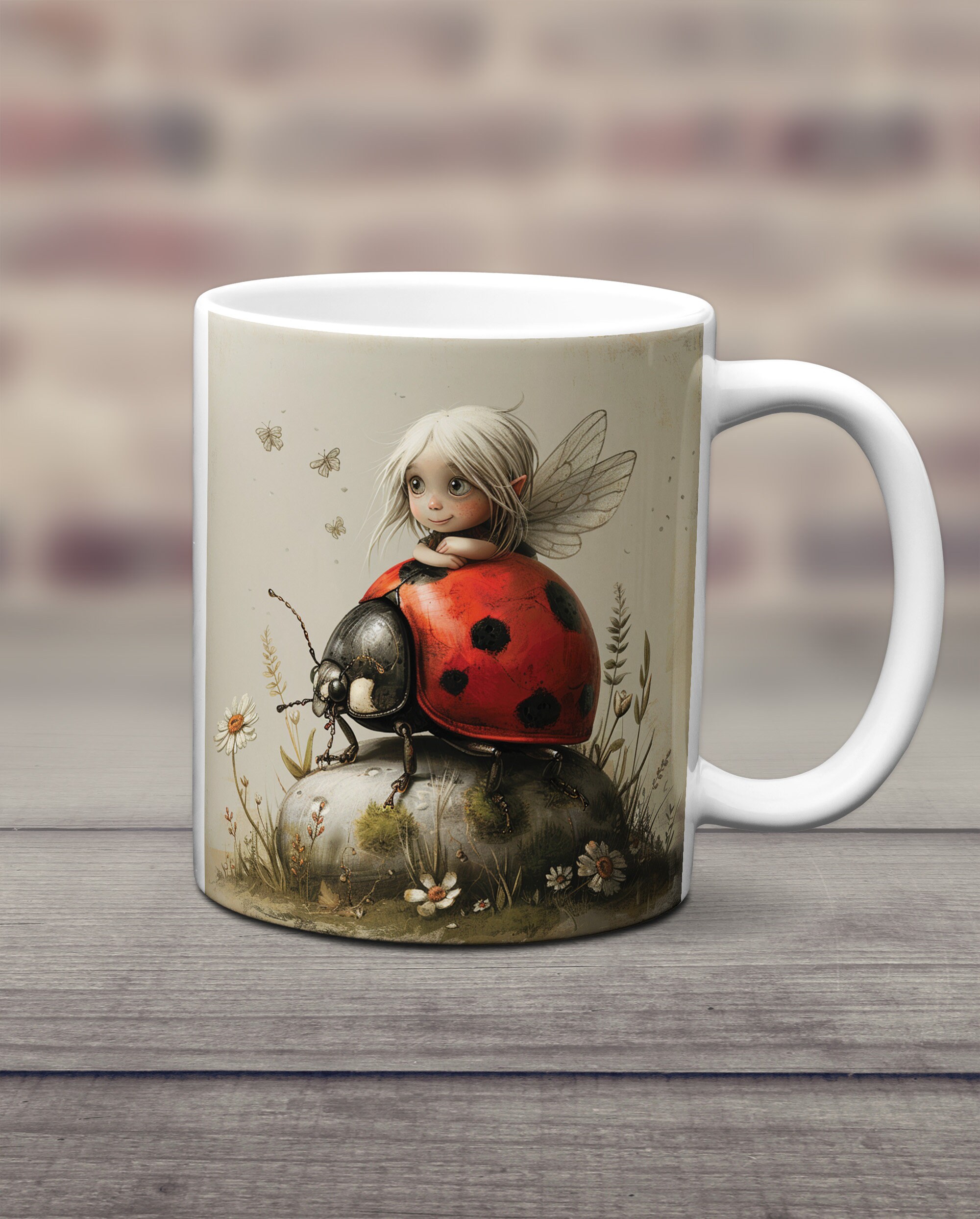 Fairy on a Ladybug Mug, Fairy Mug, Ladybug Ceramic Mug, Fairy Coffee ...