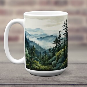 Evergreen Tree Forest Mug, Pine Tree Ceramic Mug, Forest Mountain ...